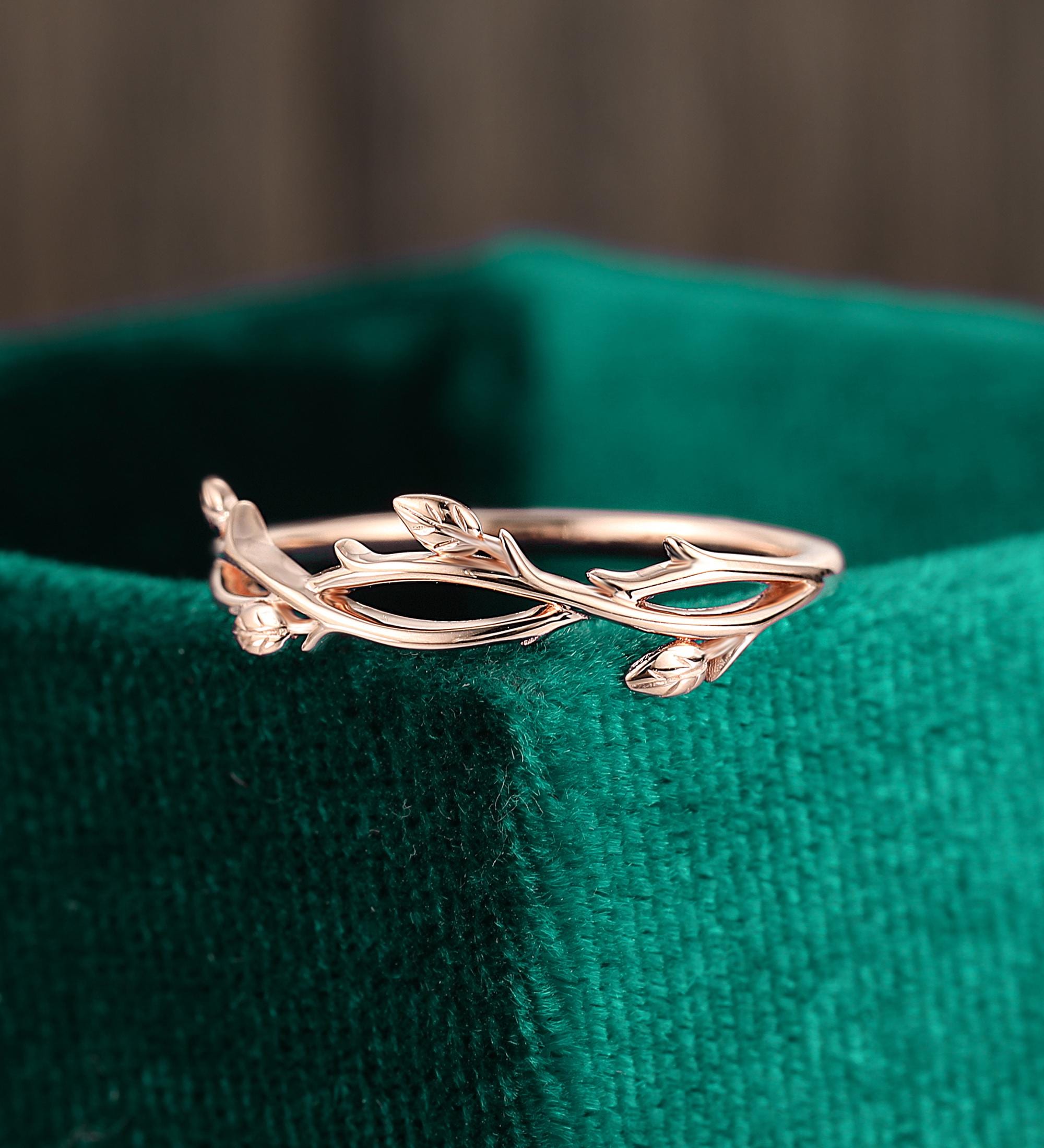 Rose Gold Leaf Vine Ring - 14K/18K Gold Wedding Band - Etsy UK