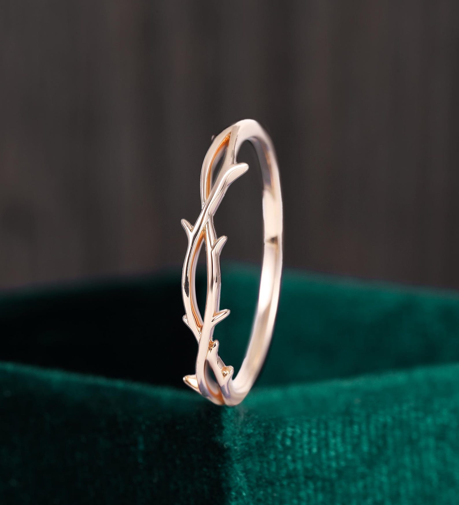 Rose Gold Delicate Vine Wedding Ring Women Tree Branch Solid Gold Ring ...