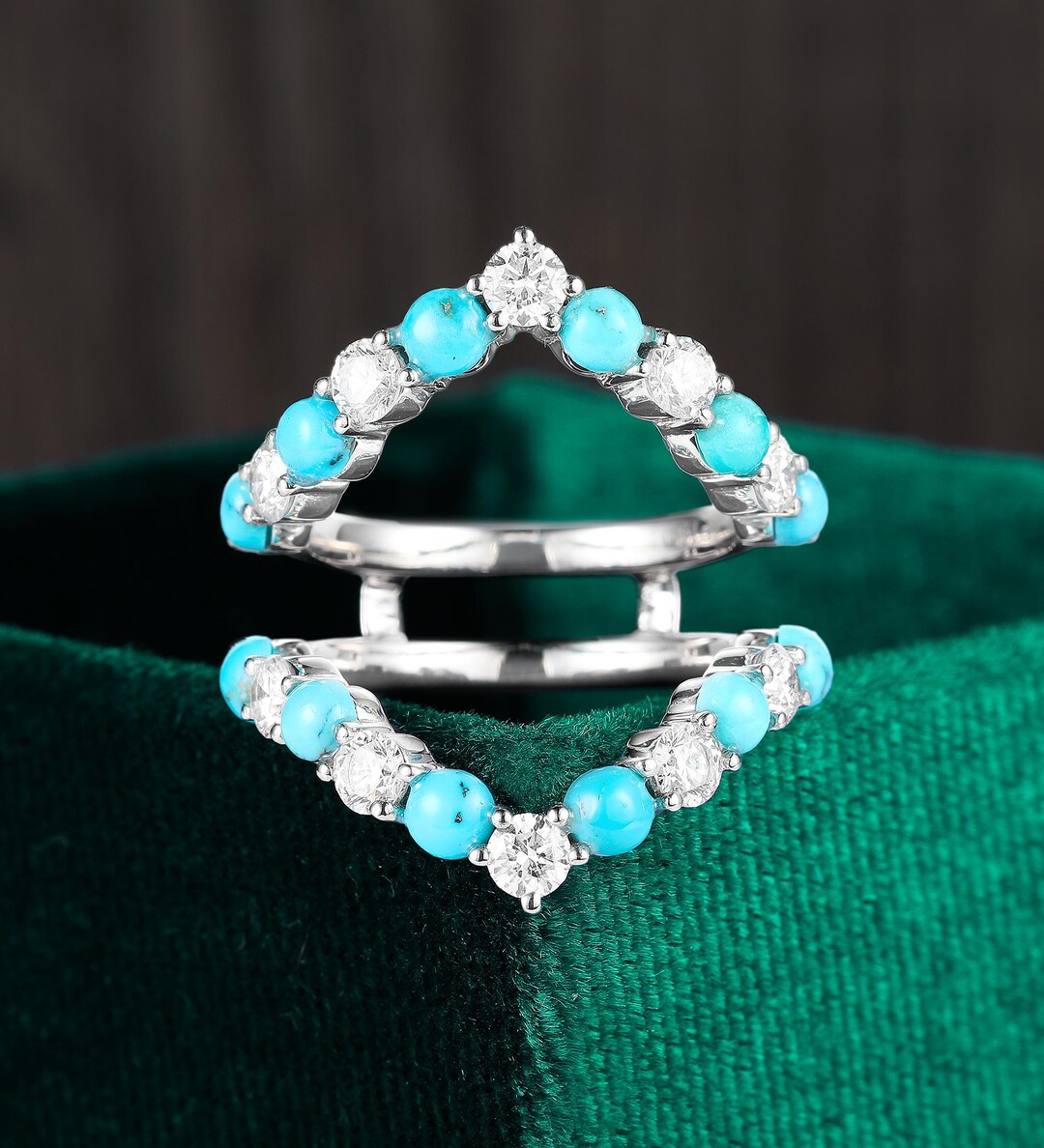 Turquoise Enhancer Guard Wedding Band Moissanite White Gold Wedding ...