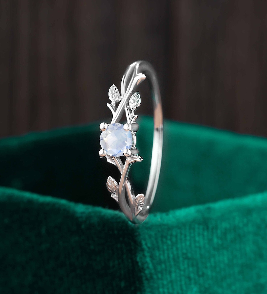 Solitaire Moonstone Engagement Ring Vintage Twig Twisted White Gold ...