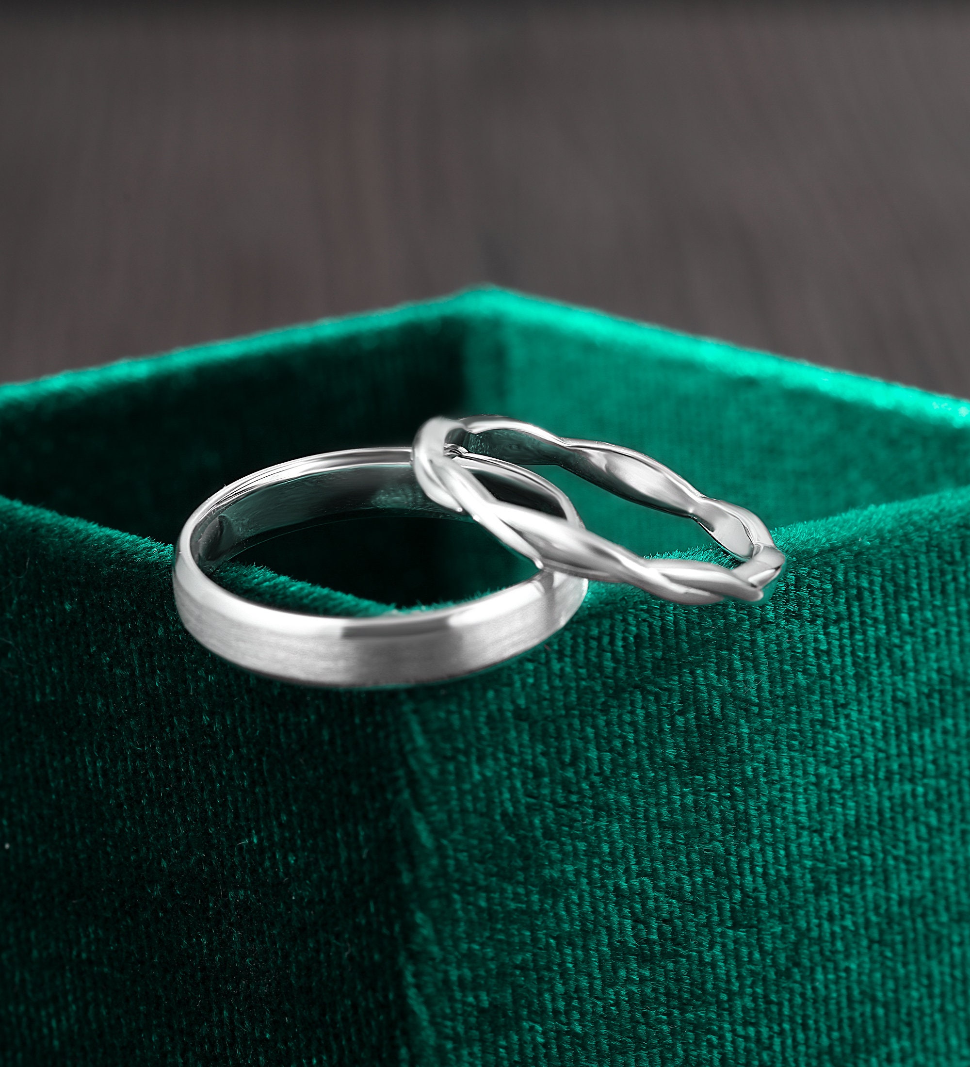 4mm Solid White Gold Bevel Wedding Band, Brush Matte Beveled Edge, 14 ...