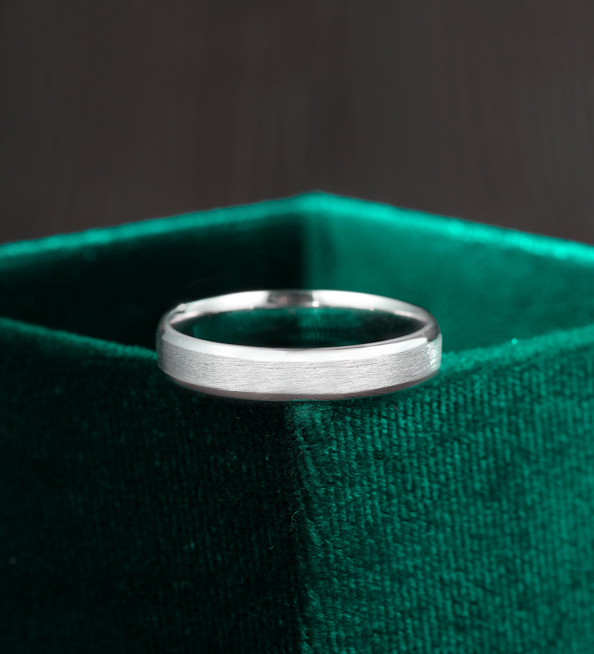 4mm Solid White Gold Bevel Wedding Band, Brush Matte Beveled Edge, 14 ...