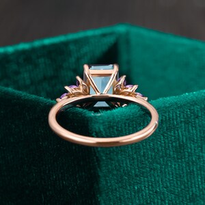 Emerald Cut Lab Alexandrite Rose Gold Engagement Ring, Marquise ...