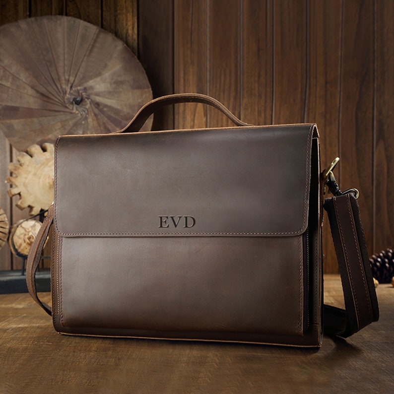 Mens Leather Briefcase Handcrafted Crazy Horse Leather Satchel Leather ...