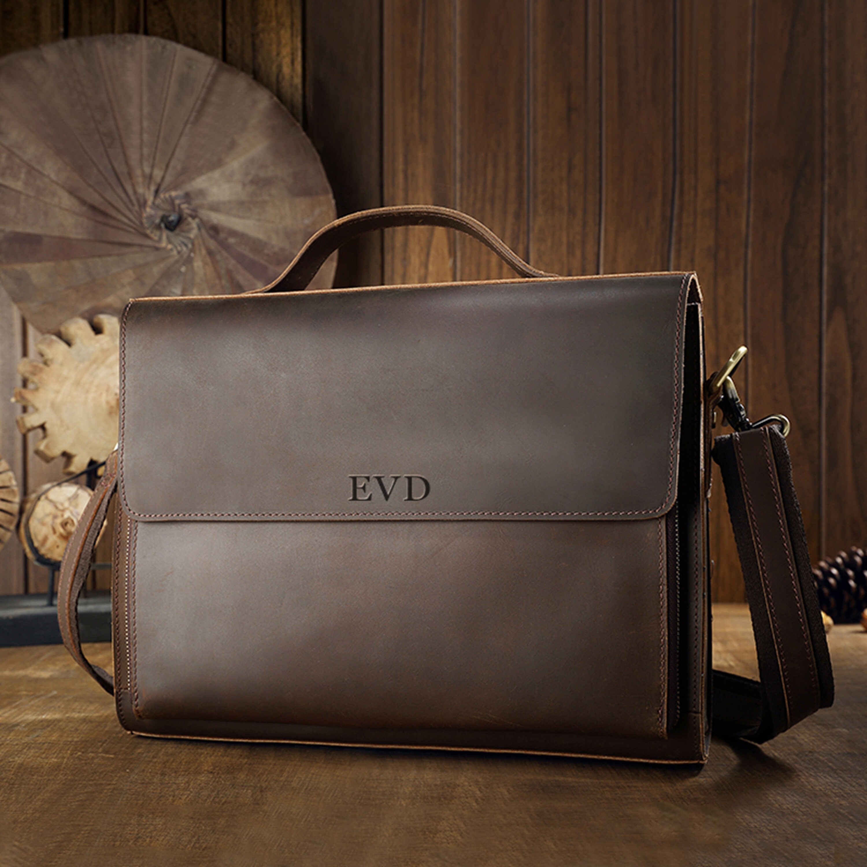 Mens Leather Briefcase Handcrafted Crazy Horse Leather Satchel Leather ...