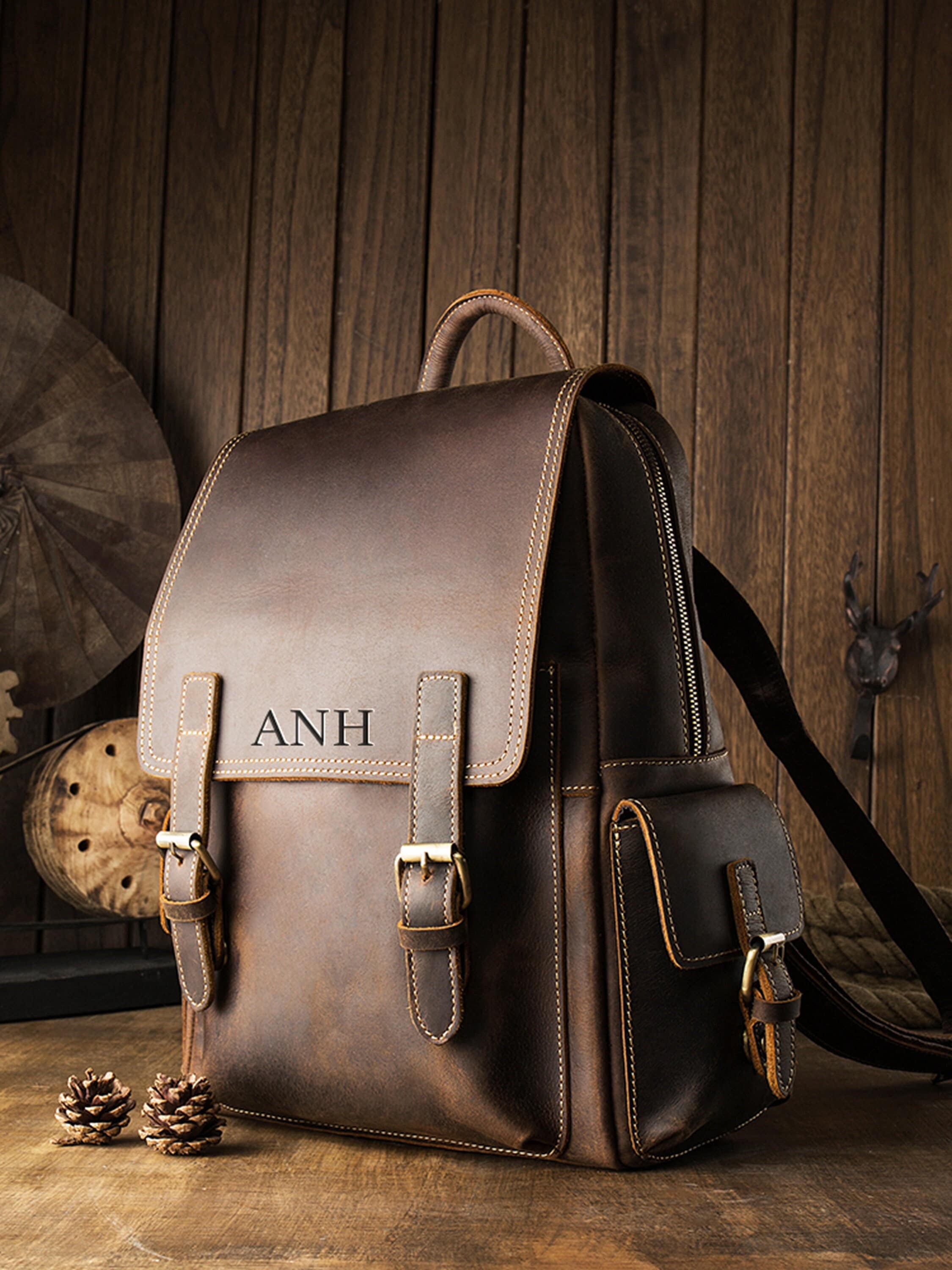 Personalized Vintage Brown Leather Backpack, Full Grain Rucksack - Etsy