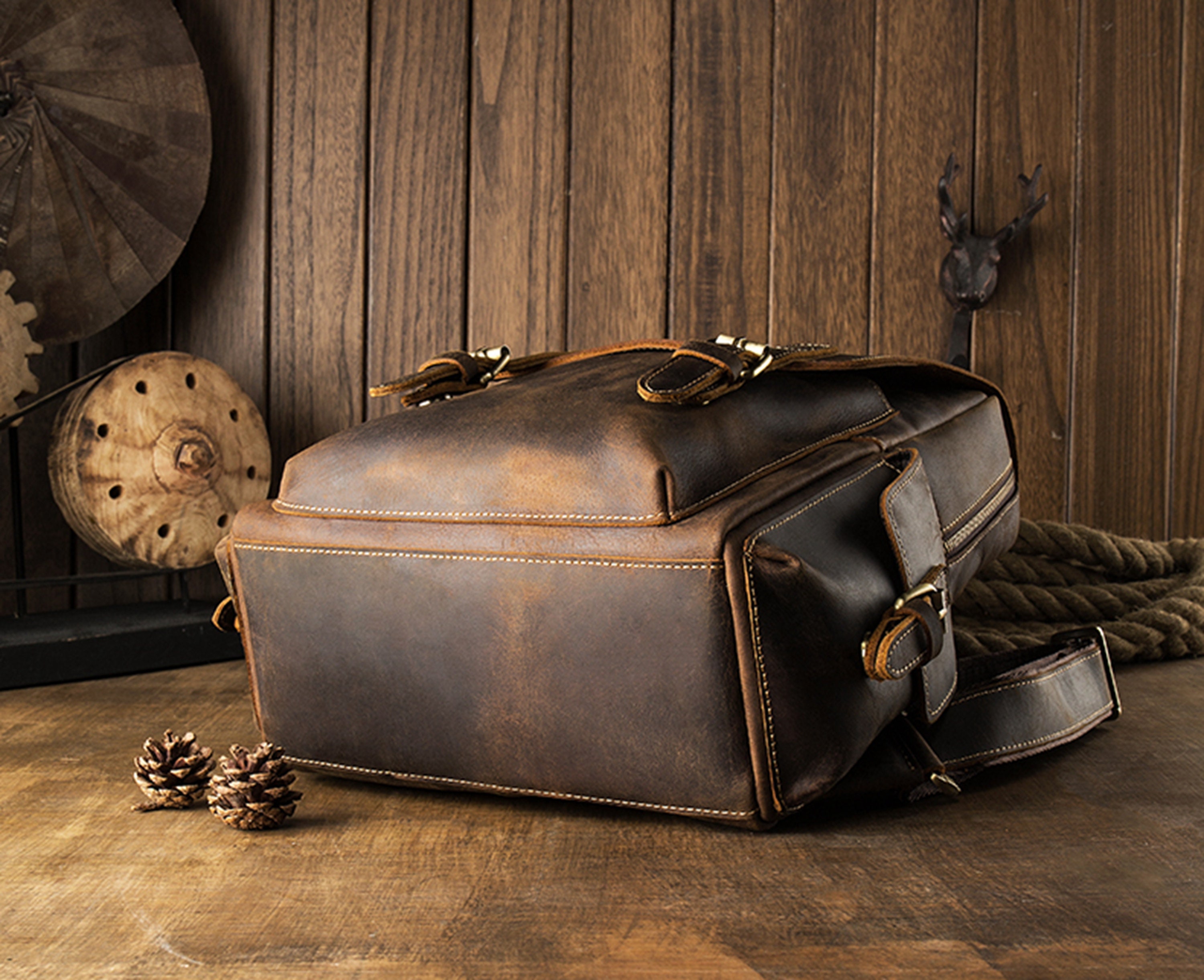 Personalized Vintage Brown Leather Backpack, Full Grain Rucksack - Etsy