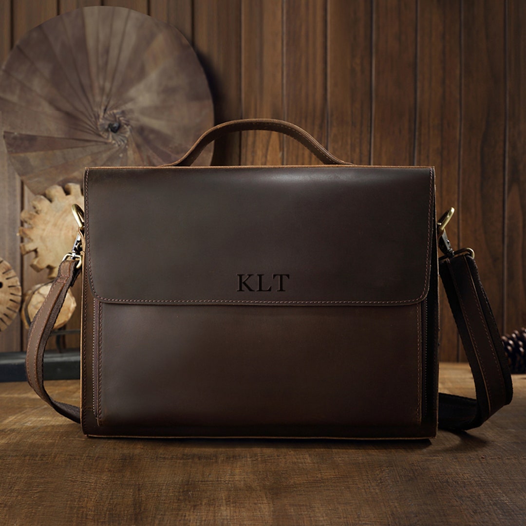 Mens Leather Briefcase Handcrafted Crazy Horse Leather Satchel Leather ...