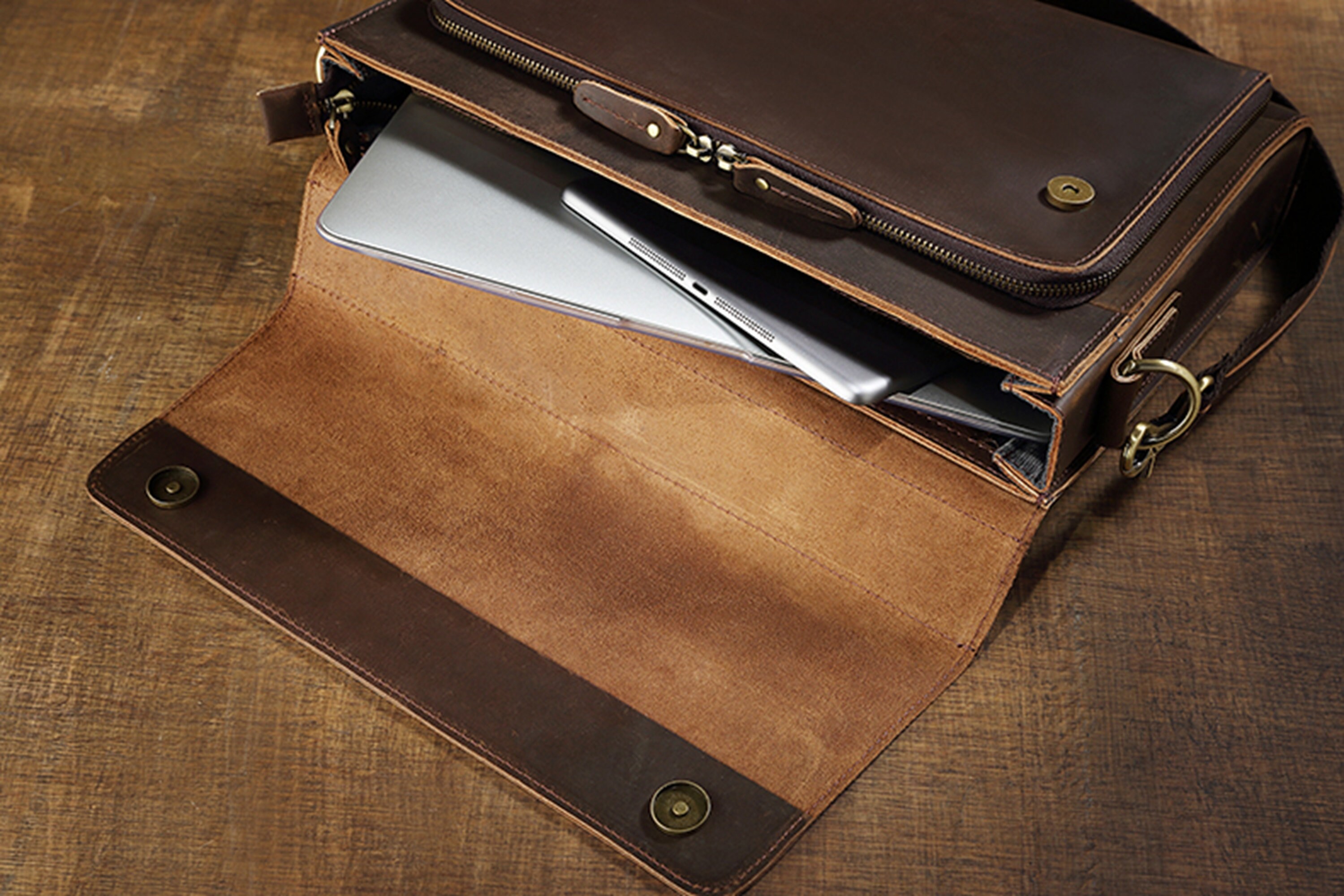 Mens Leather Briefcase Handcrafted Crazy Horse Leather Satchel Leather ...
