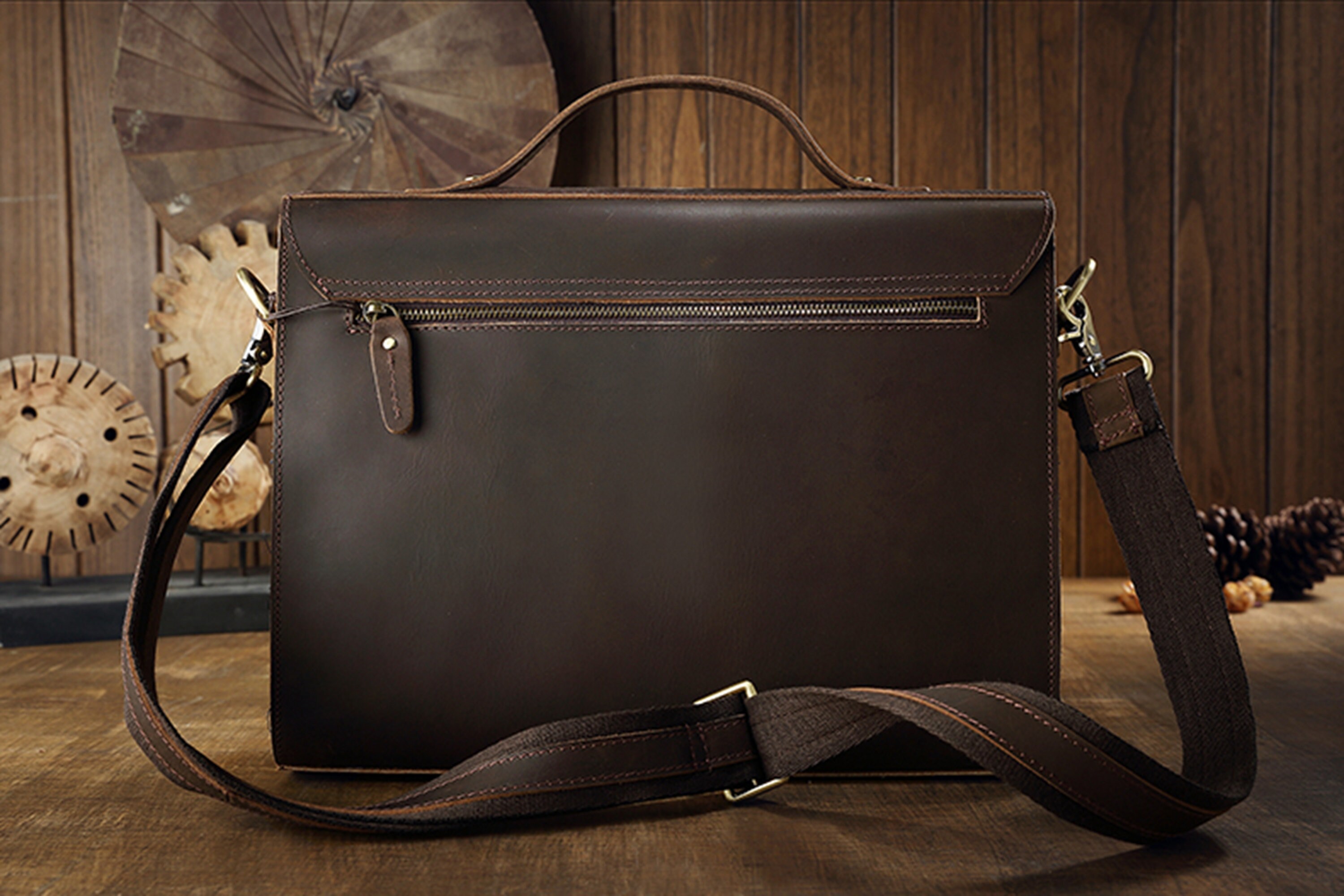 Mens Leather Briefcase Handcrafted Crazy Horse Leather Satchel Leather ...