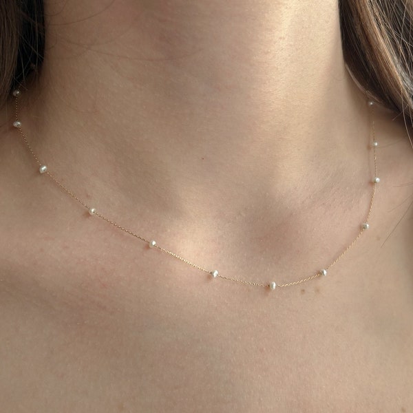 Solid Gold Pearl Necklace - Etsy