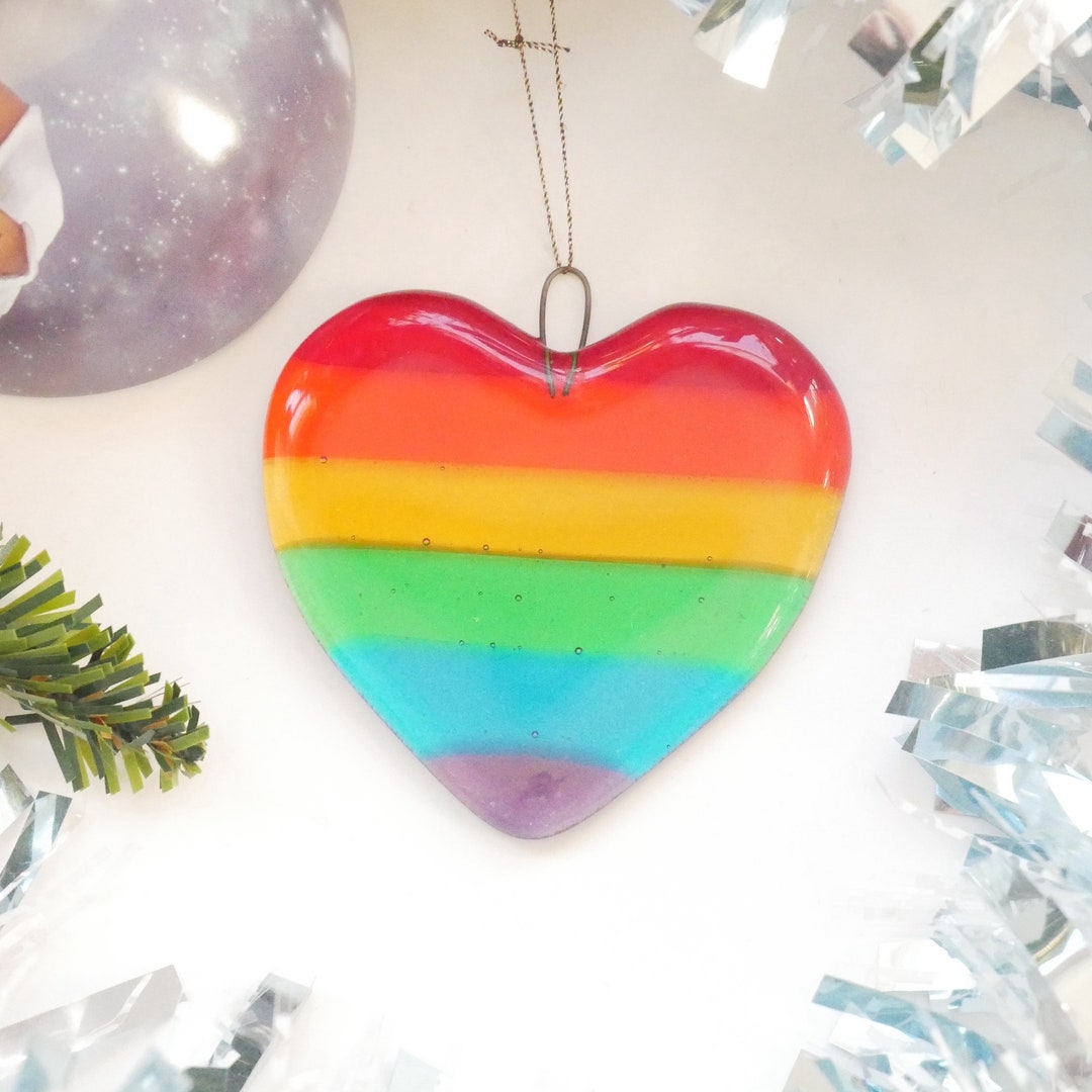 Fused Glass Rainbow Heart Art Free Postage in the UK. - Etsy