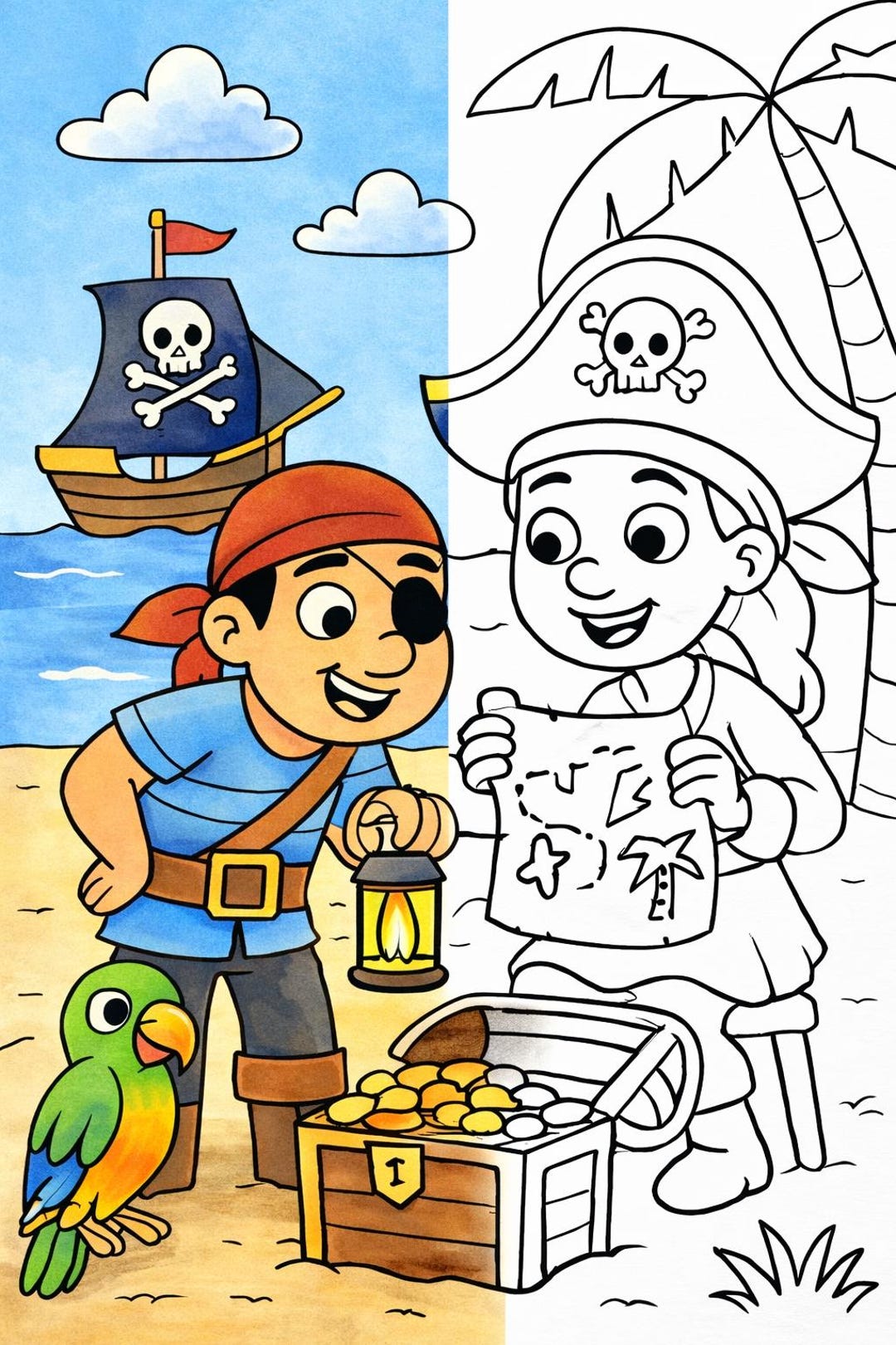 Pirate Coloring A4 Pages for Kids – Printable PDF A4 - Etsy
