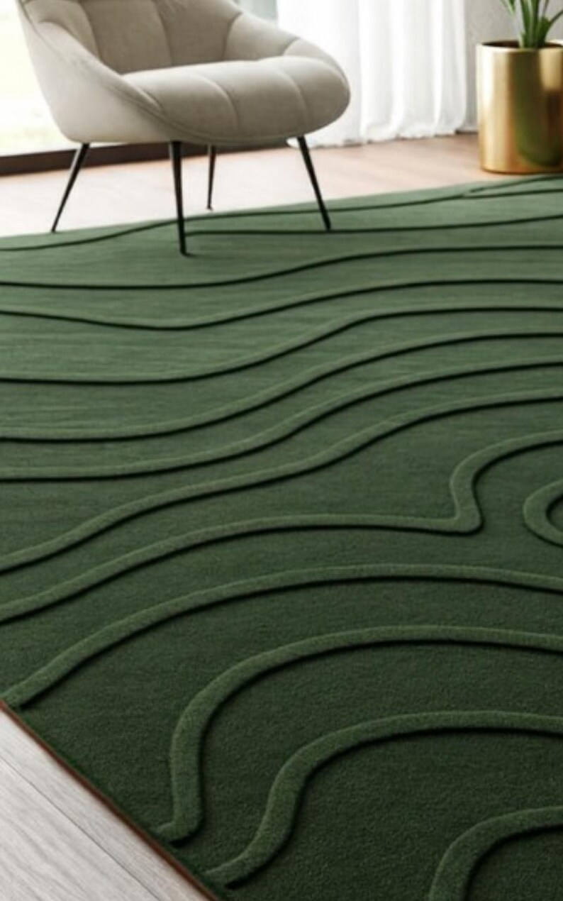 Green 3D Wavy Textured Rug – Modern Living Room Carpet - Etsy