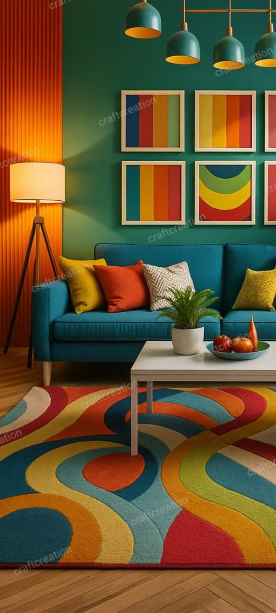 Hand-tufted Wool Rug: Retro Color Waves, 70s Style Floor Art - Etsy