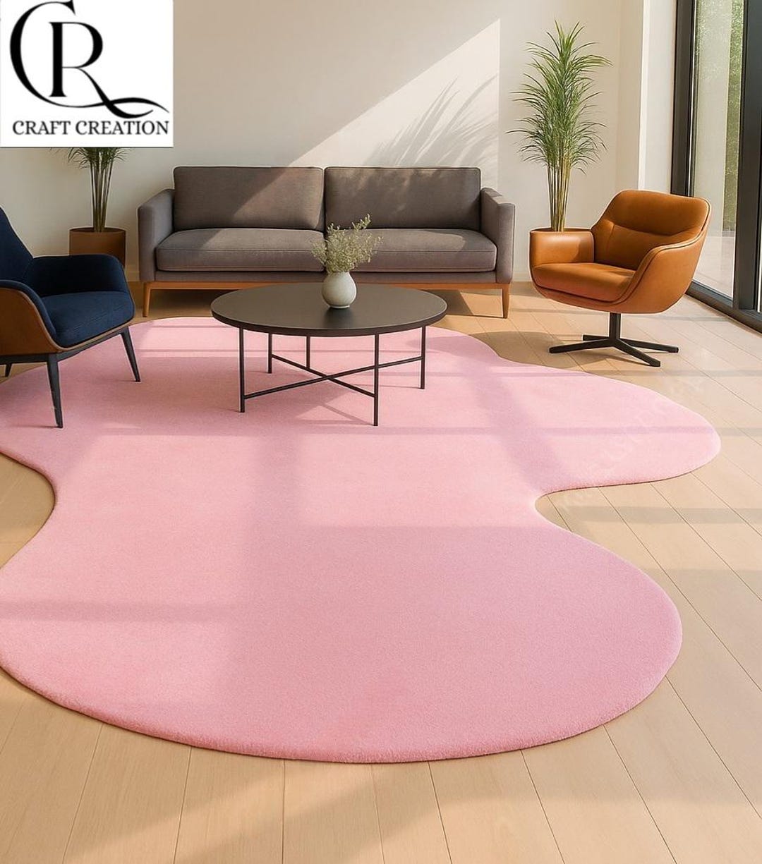 Aesthetic Pink Blob Rug – Modern Irregular Shape Carpet for Living Room ...