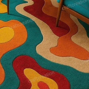 Retro Modern Wavy Rug – Handmade Abstract Area Carpet | Mid-century ...