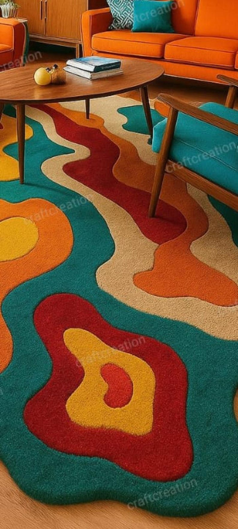 Handmade Wavy Wool Rug: Retro Modern Abstract Area Carpet - Etsy