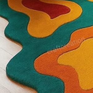 Retro Modern Wavy Rug – Handmade Abstract Area Carpet | Mid-century ...