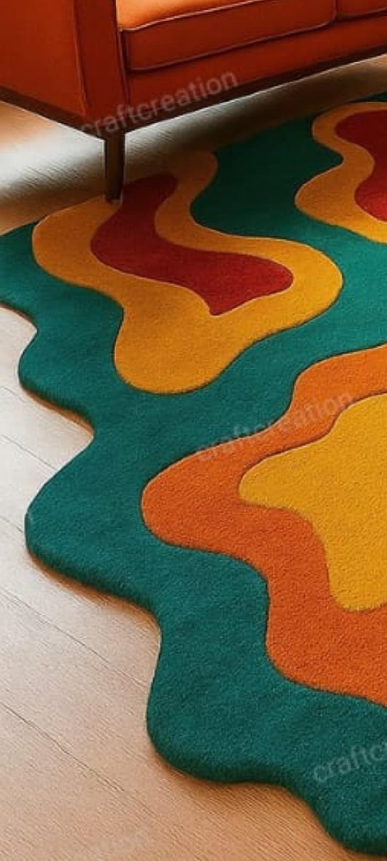 Retro Modern Wavy Rug – Handmade Abstract Area Carpet | Mid-century ...