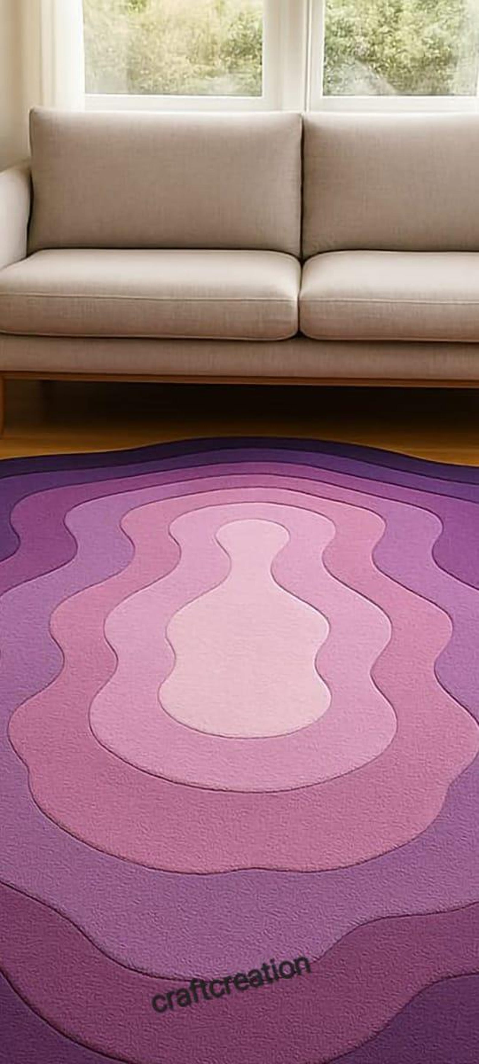 Hand-tufted Wool & Silk Rug: Purple Wave Geometric Design - Etsy