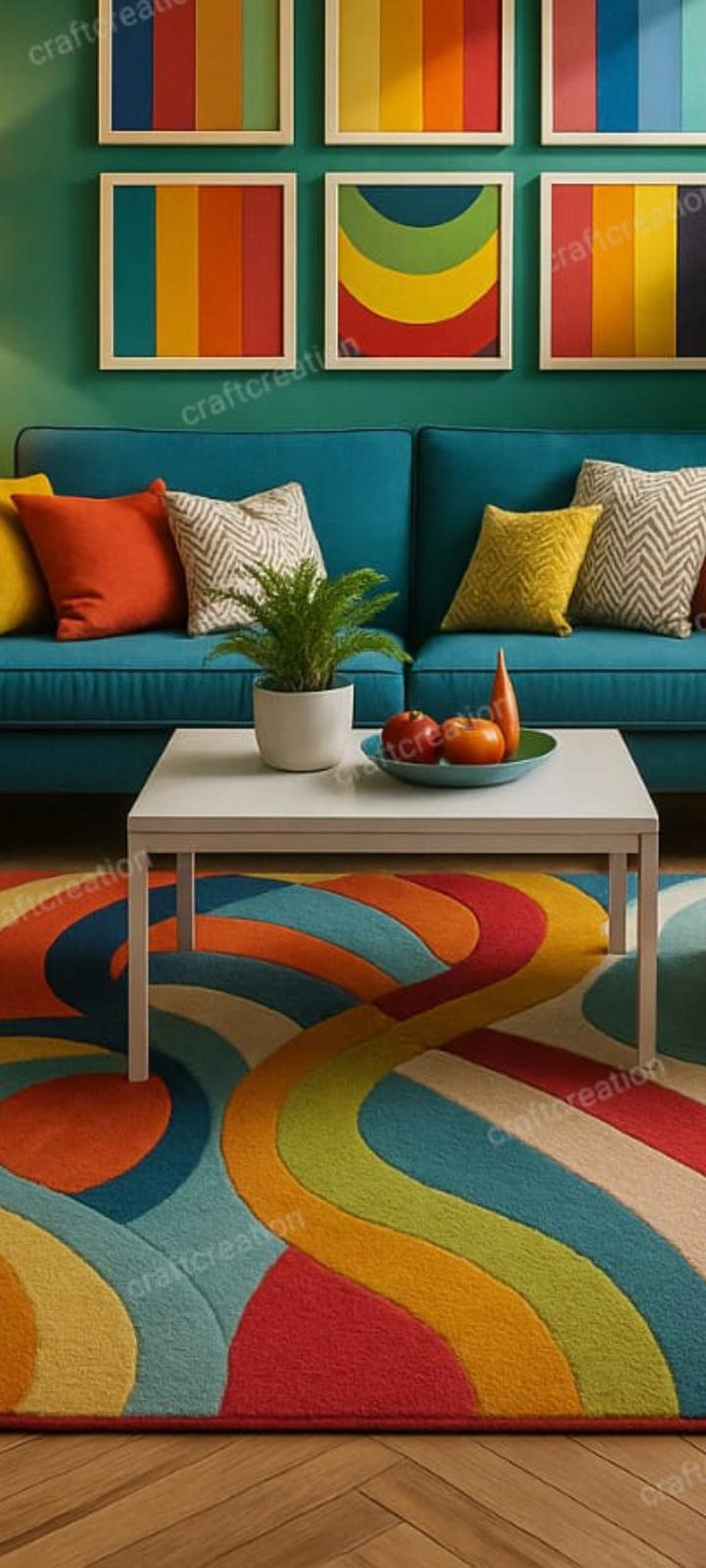 Hand-tufted Wool Rug: Retro Color Waves, 70s Style Floor Art - Etsy