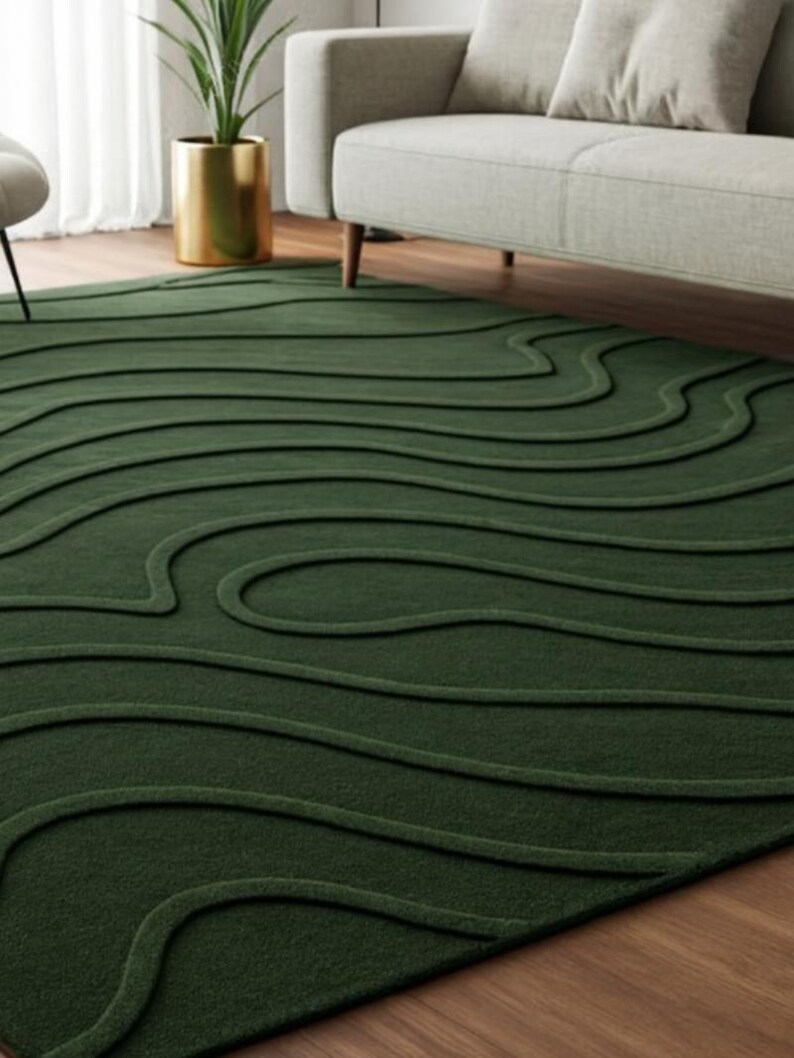 Green 3D Wavy Textured Rug – Modern Living Room Carpet - Etsy