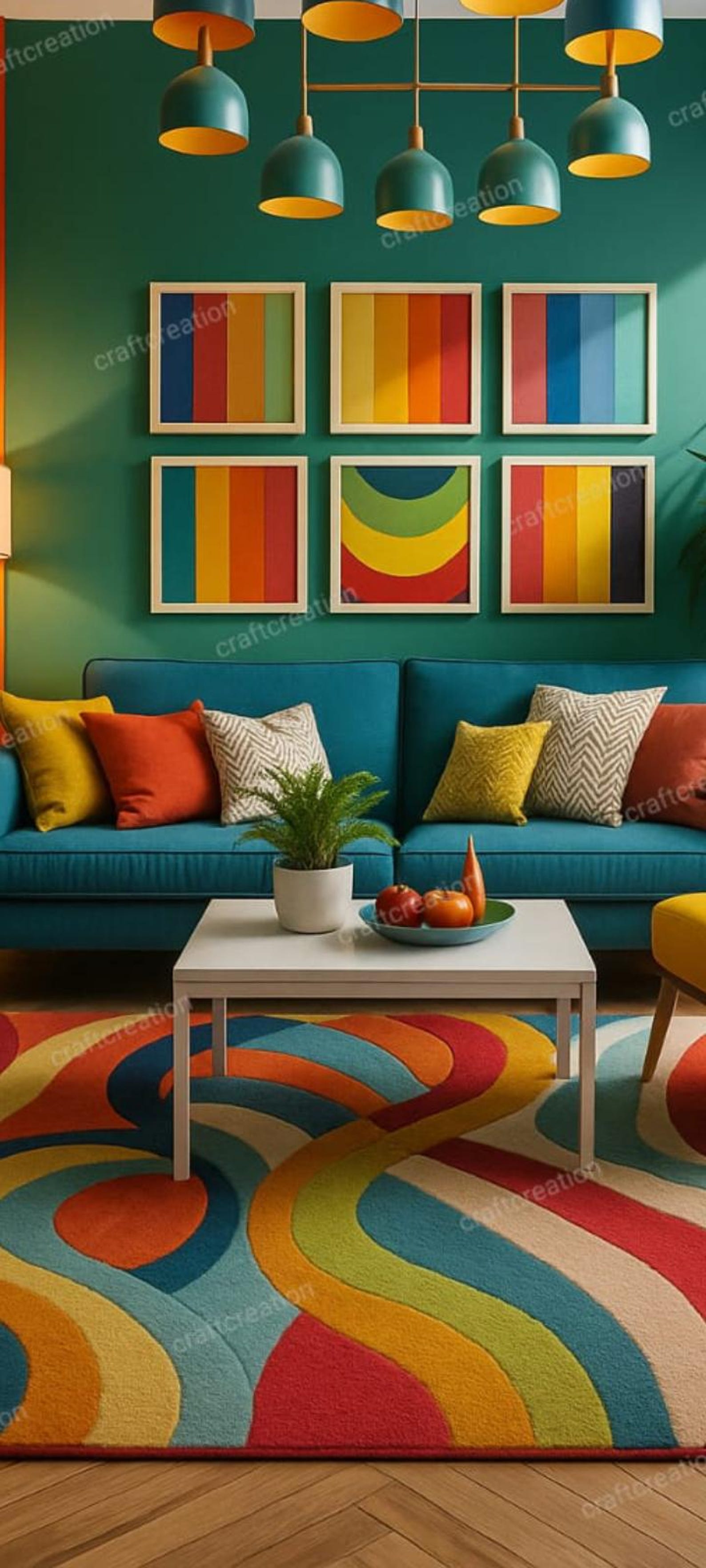 Hand-tufted Wool Rug: Retro Color Waves, 70s Style Floor Art - Etsy