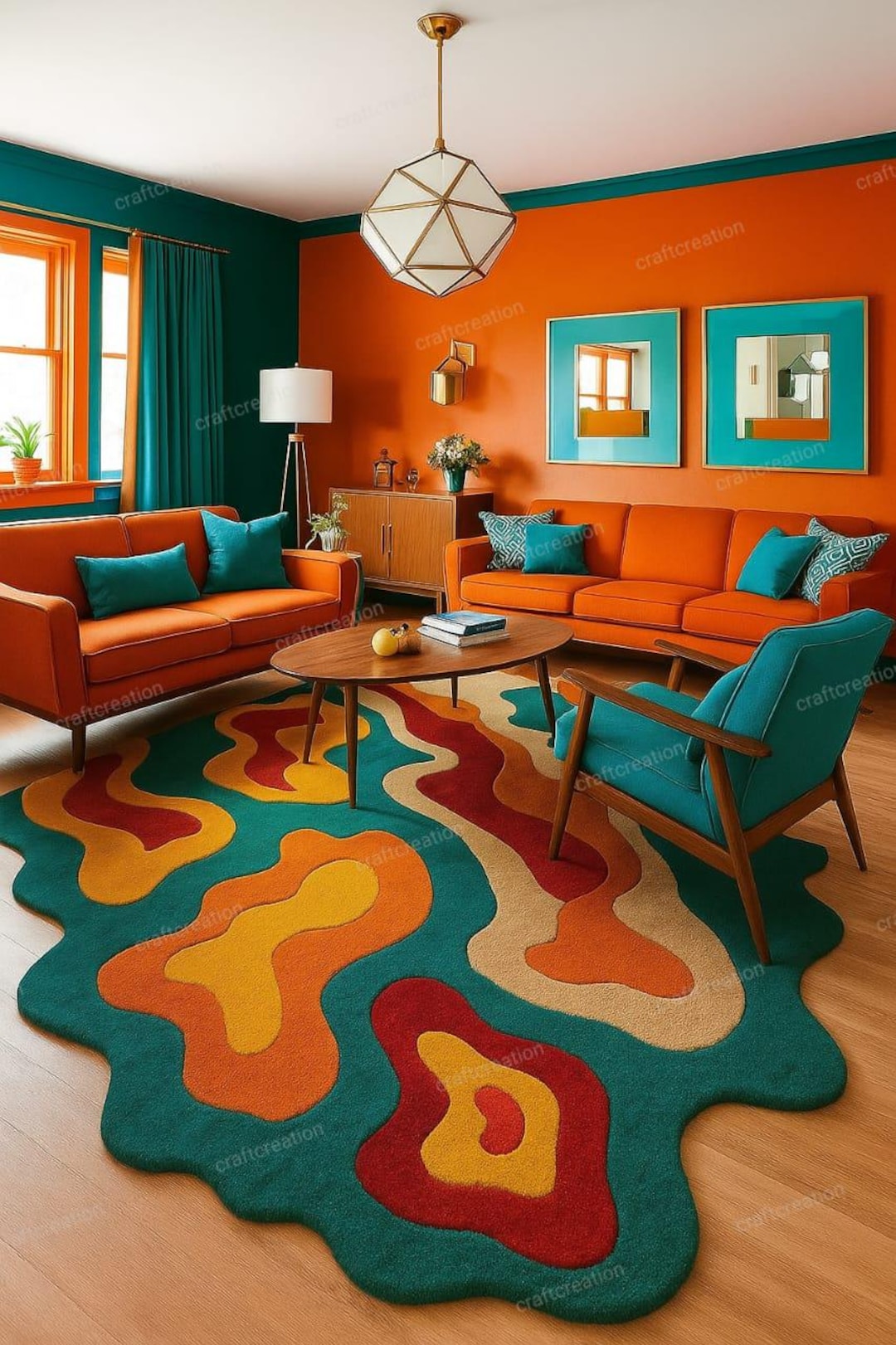 Handmade Wavy Wool Rug: Retro Modern Abstract Area Carpet - Etsy