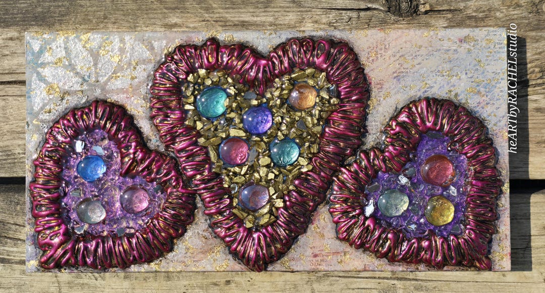 Original Mixed Media Heart Art: Resin & Stone Inlay on Wood - Etsy