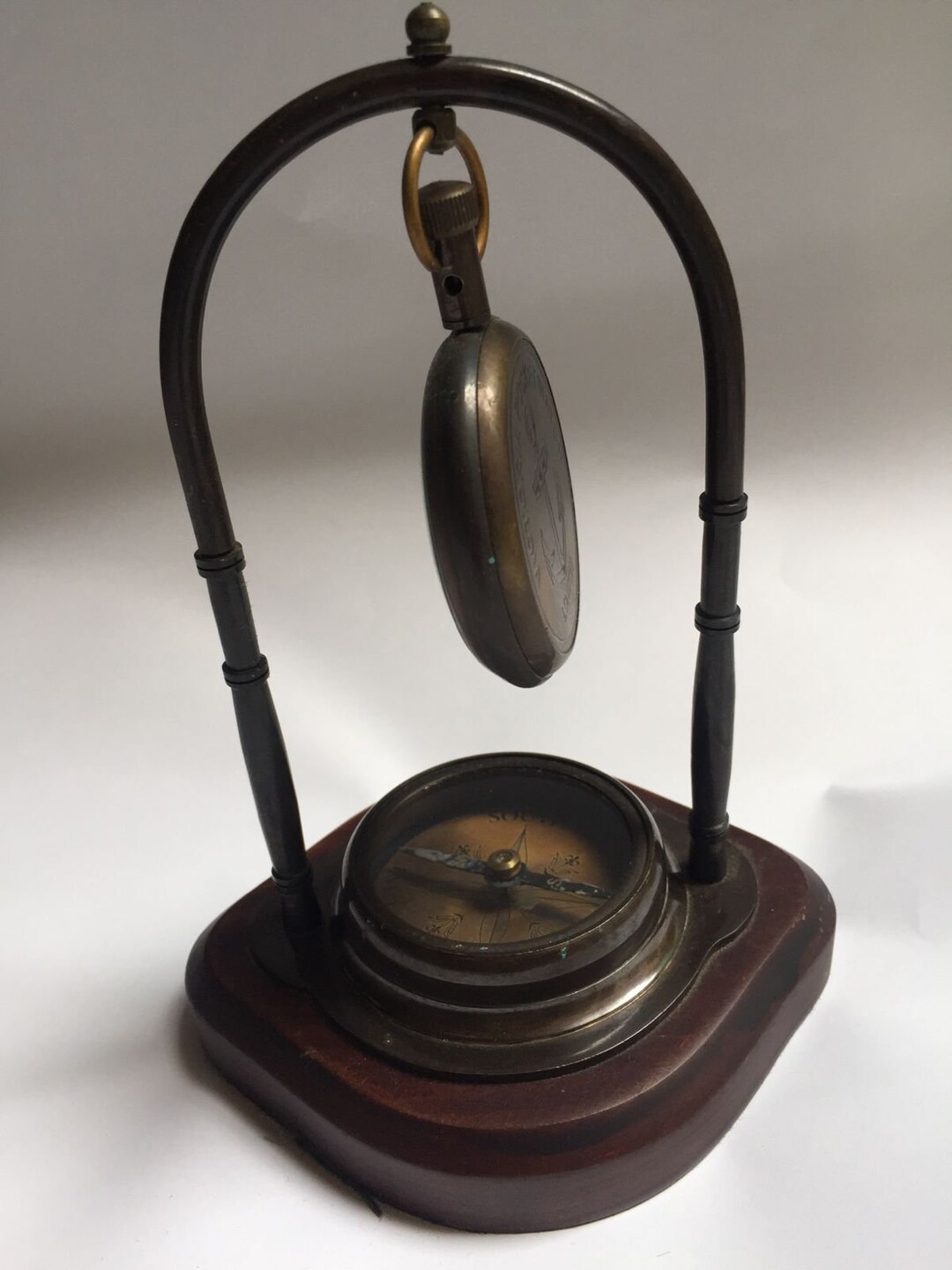 Antique Style Brass Desk Clock With Base Compass Collectible - Etsy