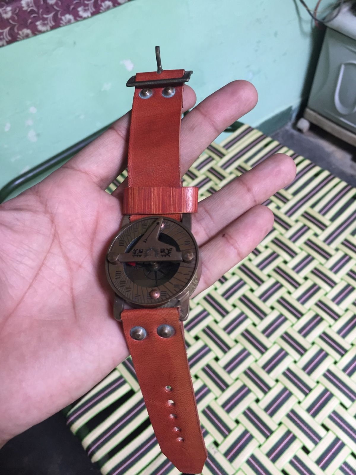 Maritime Brass Sundial Compass Wrist Watch Leather Nautical - Etsy