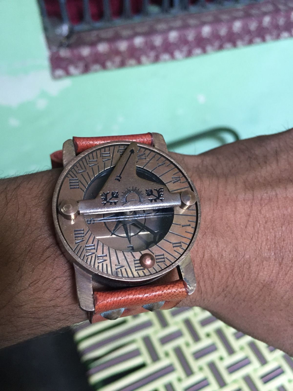 Maritime Brass Sundial Compass Wrist Watch Leather Nautical - Etsy