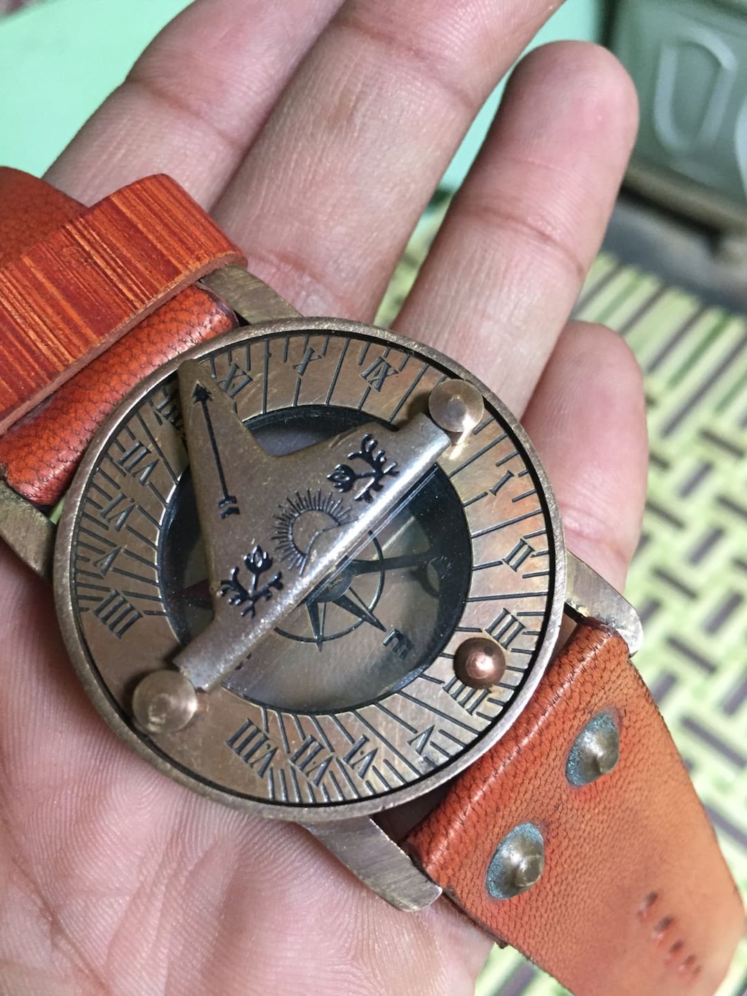 Maritime Brass Sundial Compass Wrist Watch Leather Nautical - Etsy