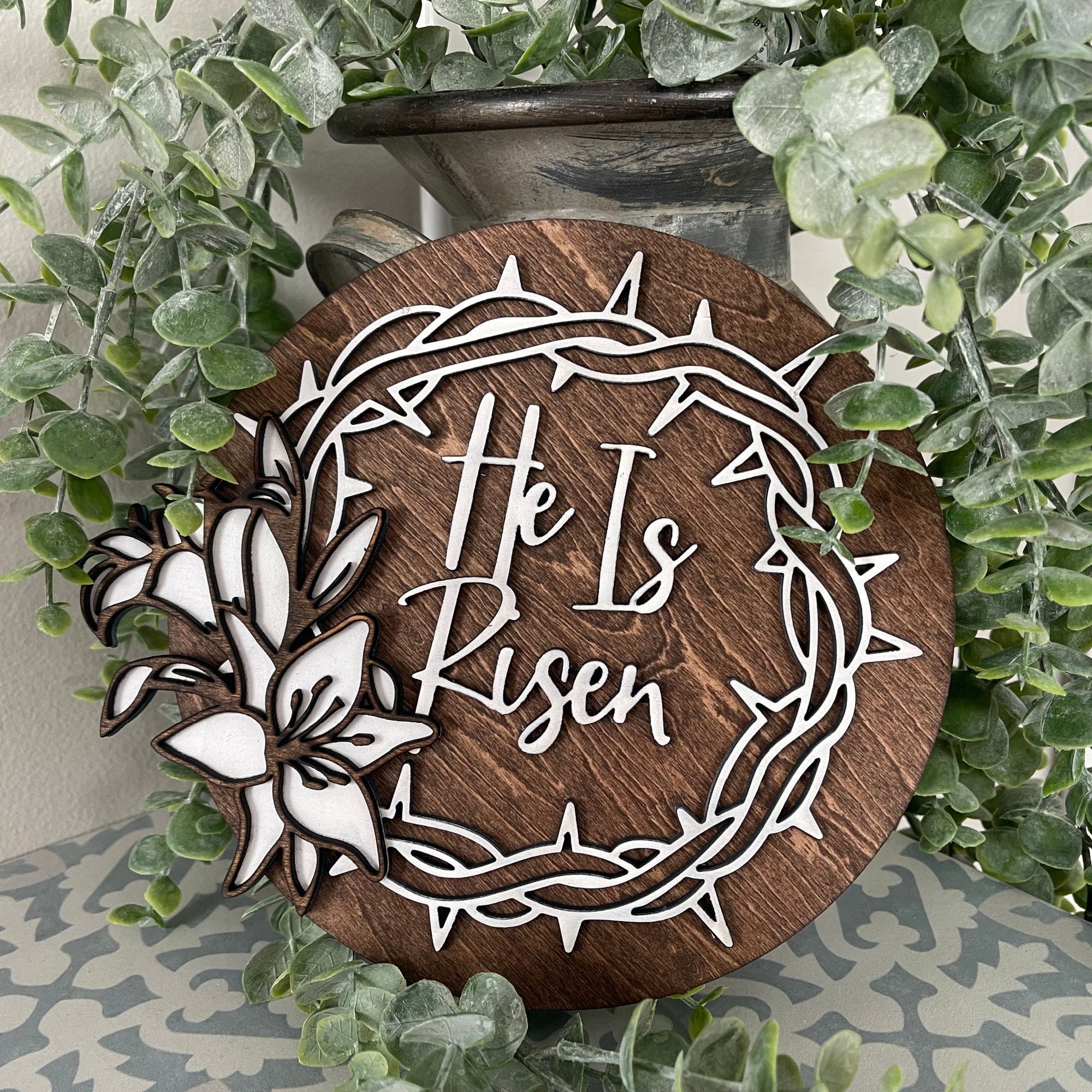 He is Risen Sign Crown of Thorns Wooden Religious Sign - Etsy