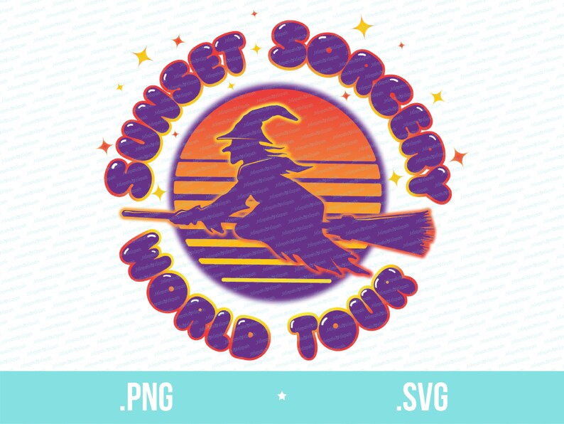 Halloween Witch SVG Printable Fall Graphic, Sunset Sorcery Design to ...