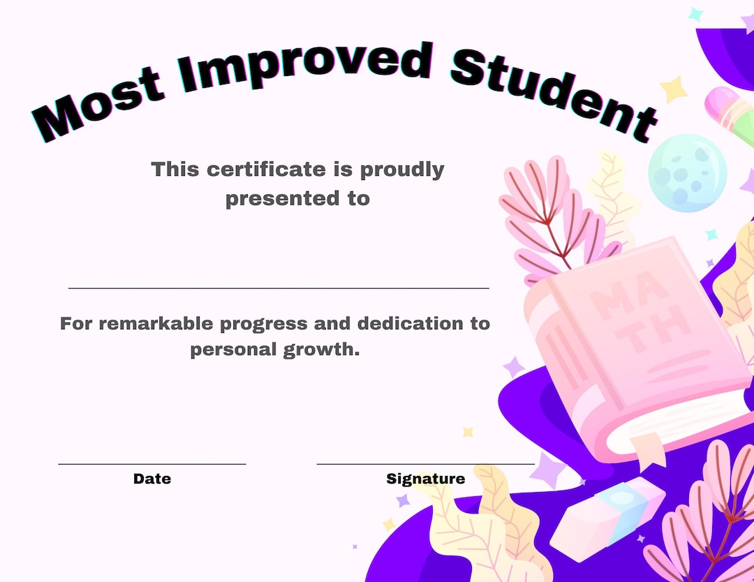 Most Improved Student Award - Etsy