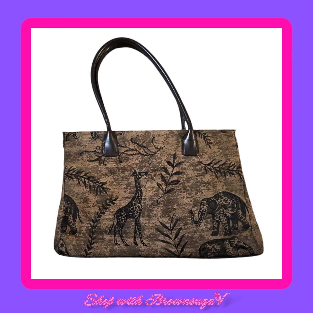 Vintage Bueno Carpet Purse Animals Giraffe Elephant Tan - Etsy