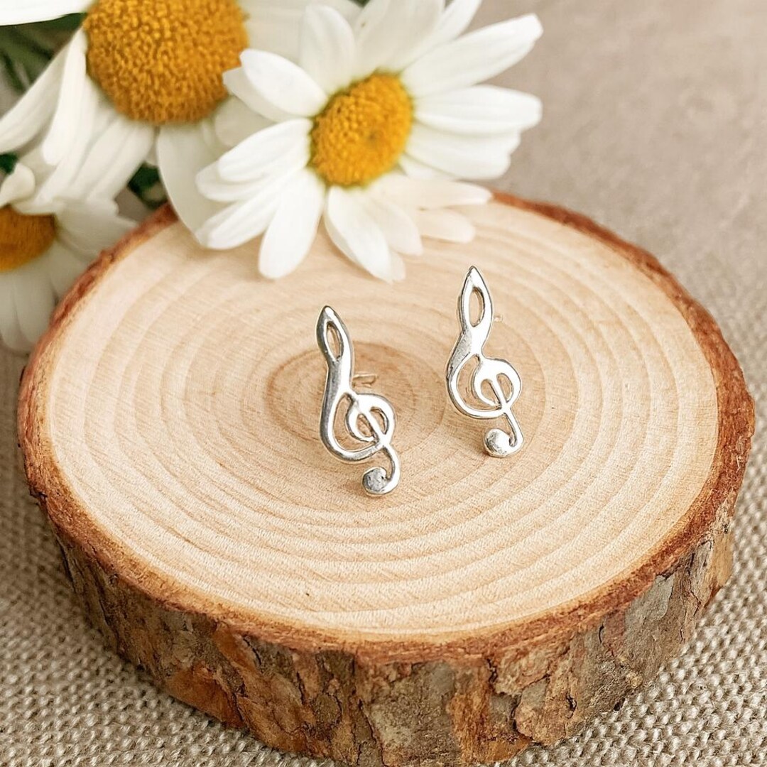 Sterling Silver Music Note Stud Earrings: 925 Silver Treble Clef - Etsy UK