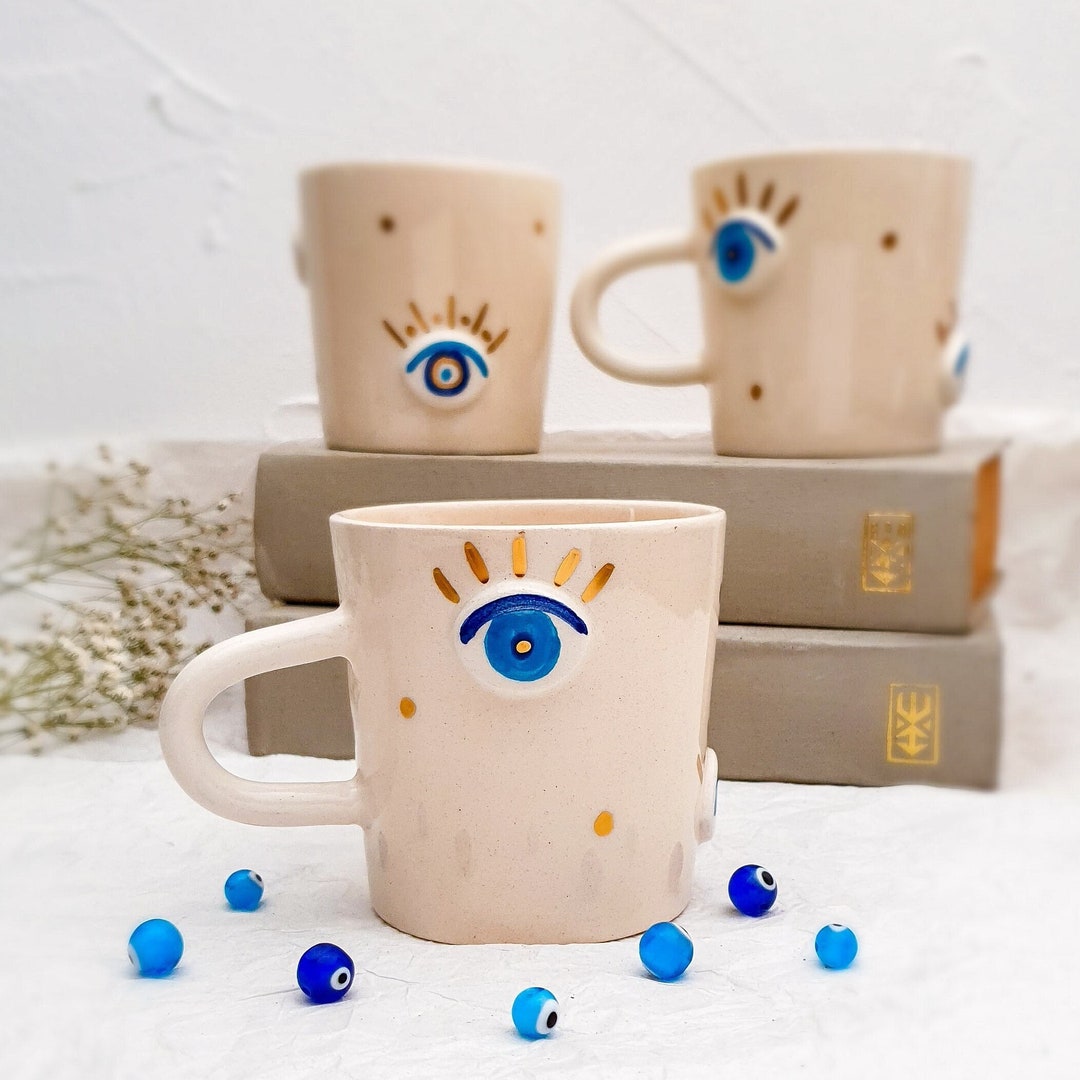 Large Evil Eye Tea Mug - 240ML - Ceramic Coffee Mug Handmade - Handmade ...