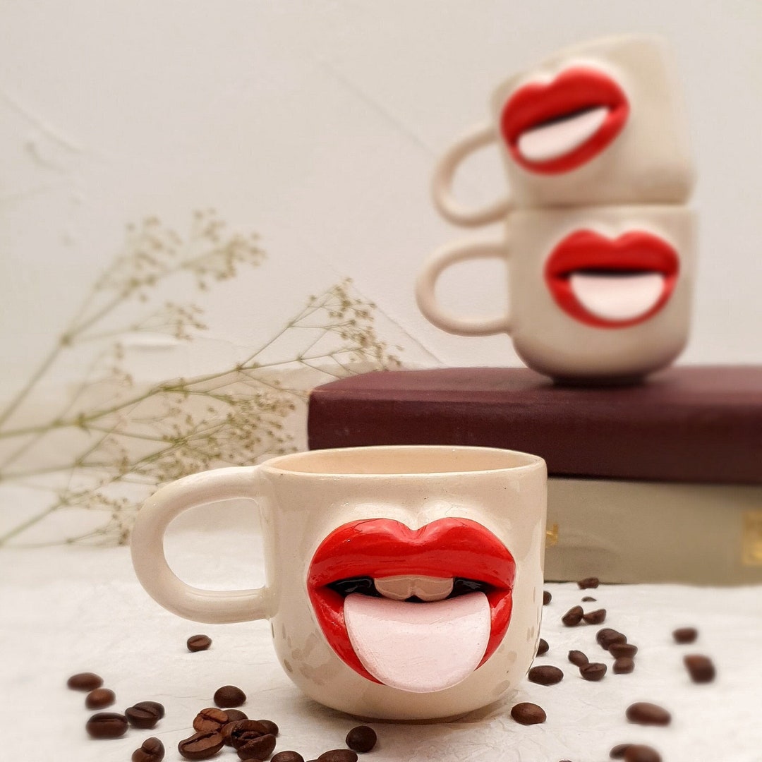 Red Lips Coffee Mug Funny - Handmade Tea Mug - Coffee Lovers Gift - New Home Gift - Lippy Mug ...
