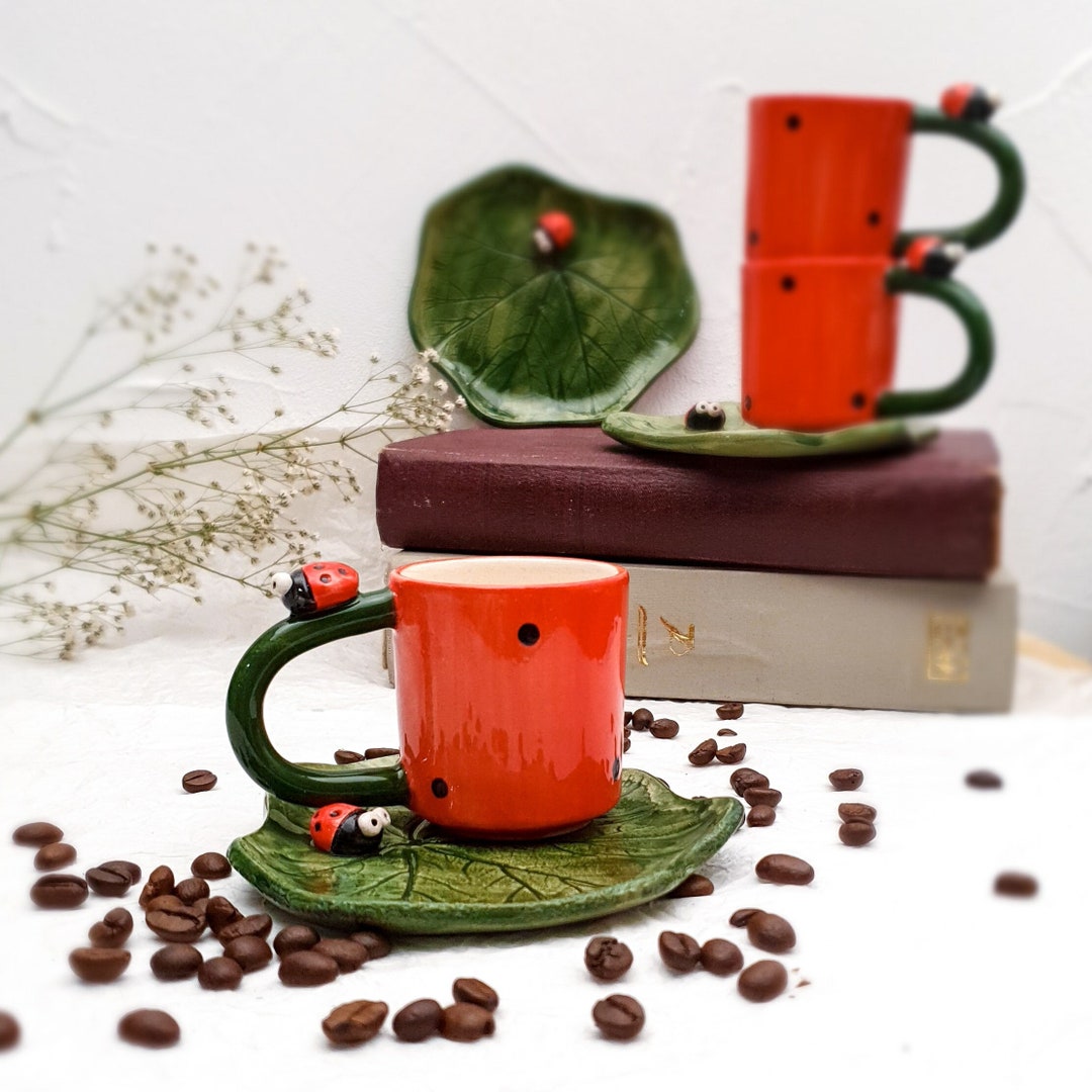 Handmade Ladybug Turkish Coffee Mug and Plate - Add a Playful Element ...