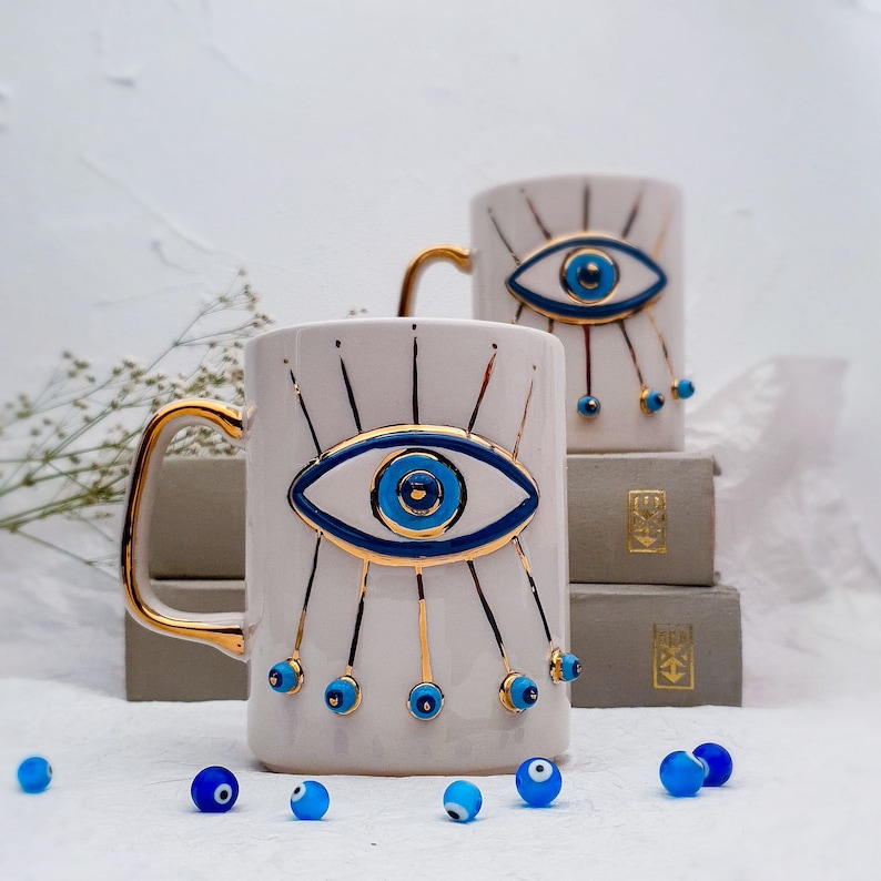 Large Evil Eye Mug 24K Gold Ceramic Beer Mug 450ML - Etsy