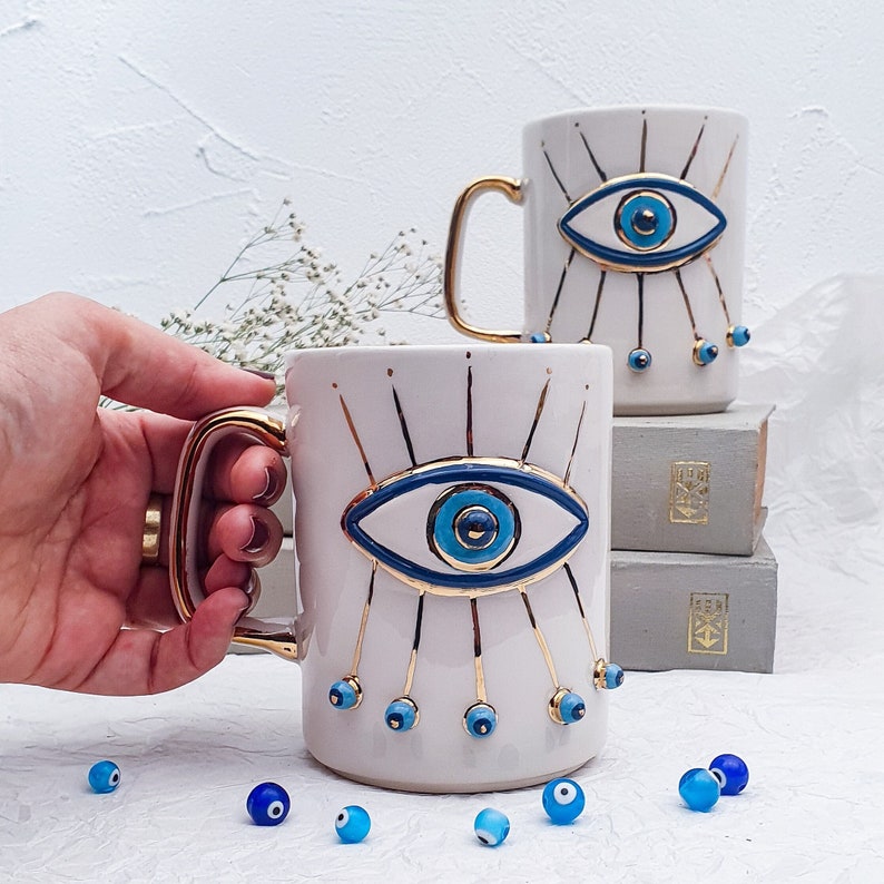 Large Evil Eye Mug 24K Gold Ceramic Beer Mug 450ML - Etsy