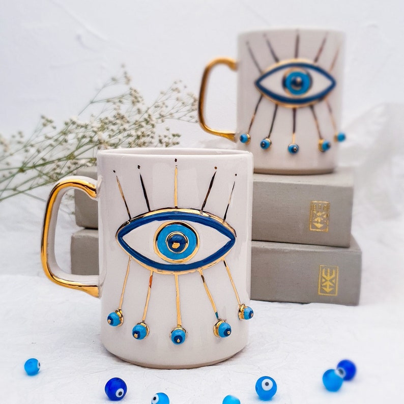 Large Evil Eye Mug 24K Gold Ceramic Beer Mug 450ML - Etsy