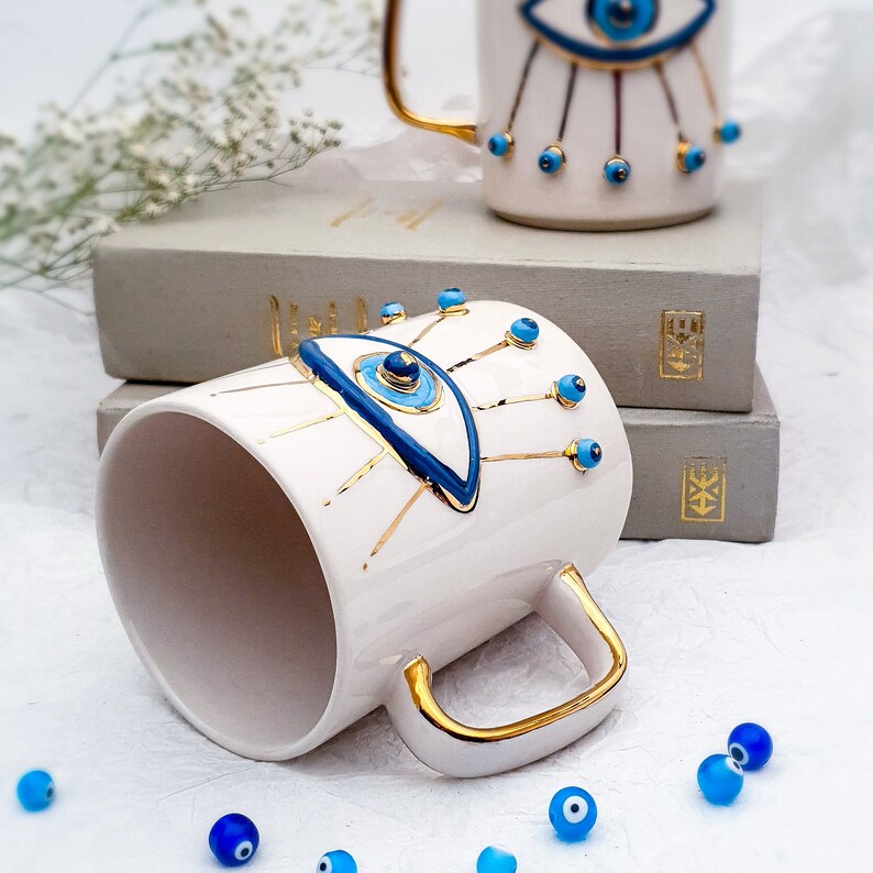 Large Evil Eye Mug 24K Gold Ceramic Beer Mug 450ML - Etsy