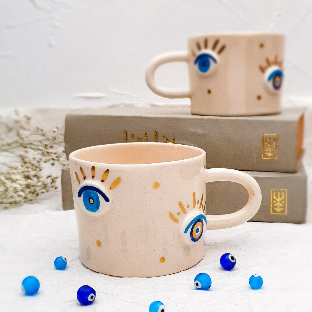 Medium Evil Eye Tea Mug - 220ML - Ceramic Coffee Mug Handmade ...