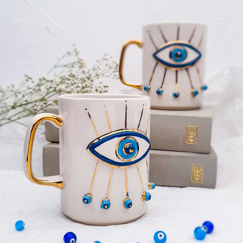 Large Evil Eye Mug 24K Gold Ceramic Beer Mug 450ML - Etsy