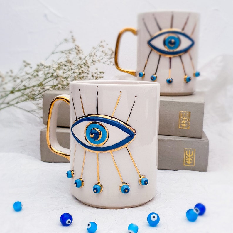 Large Evil Eye Mug 24K Gold Ceramic Beer Mug 450ML - Etsy