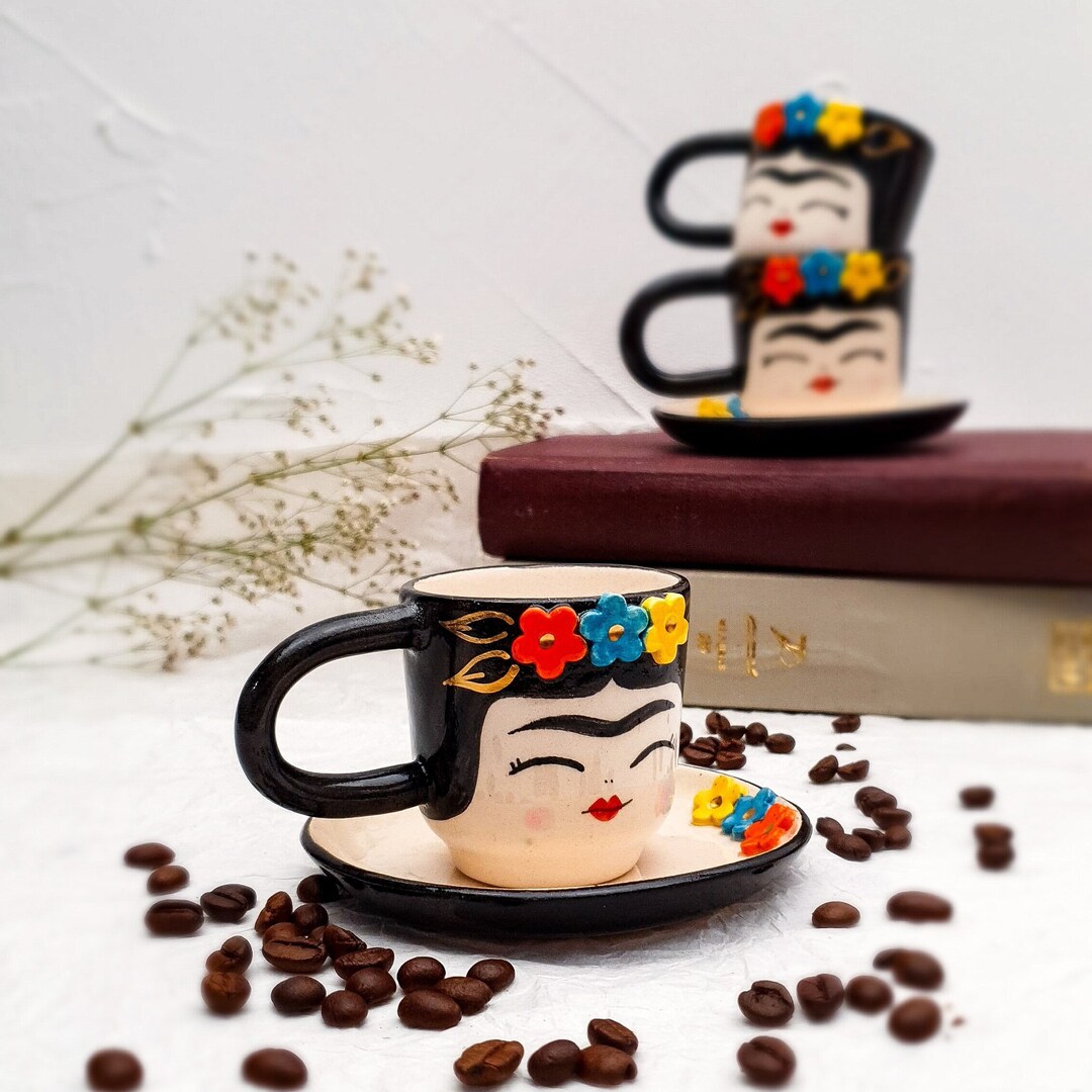 Artisanal Frida Kahlo Motif Coffee Mug and Plate - Infuse Your Coffee ...